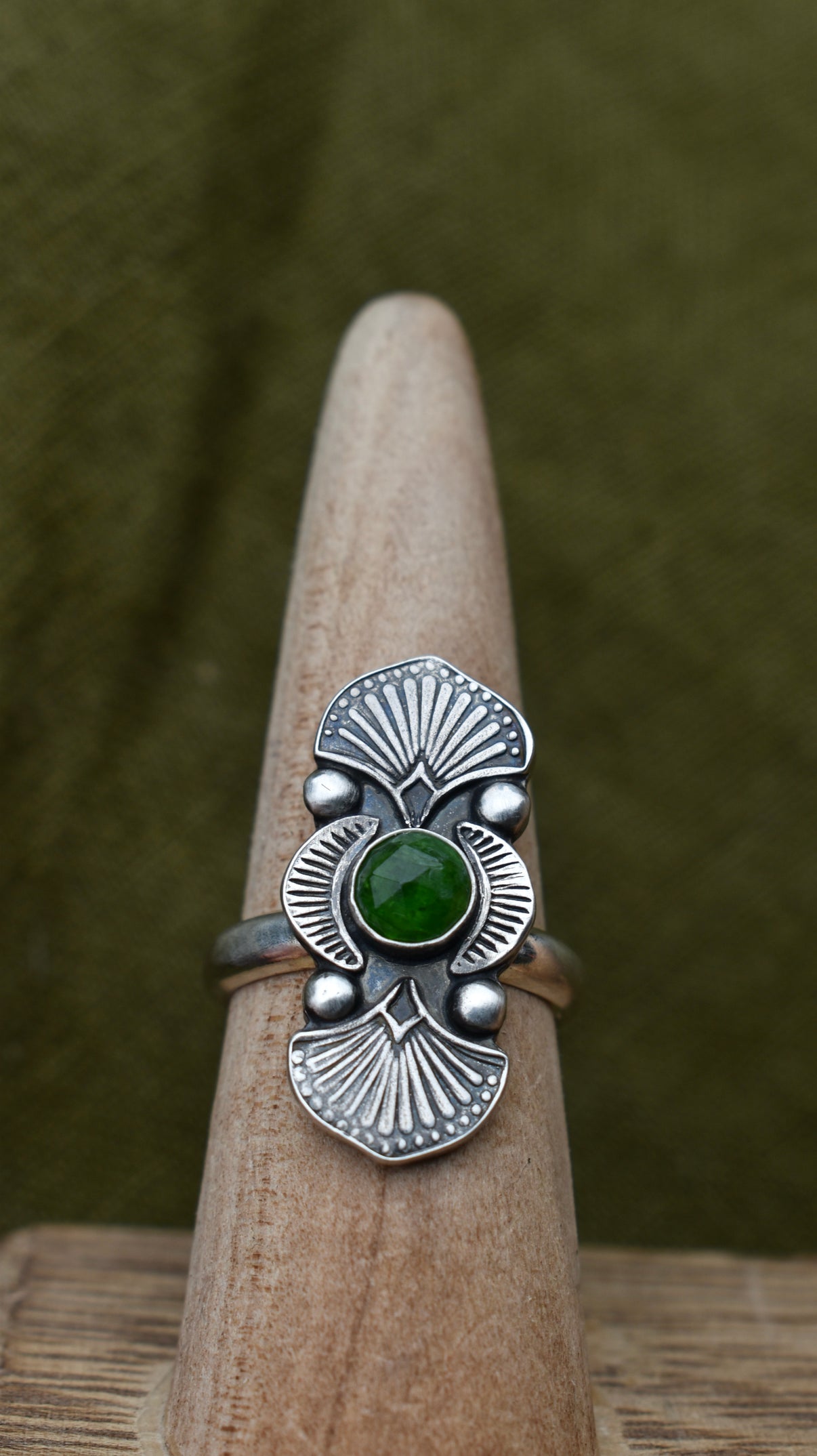 Art Deco Stamped Ring with Chrome Diopside Size 8 – Understory Silver ...